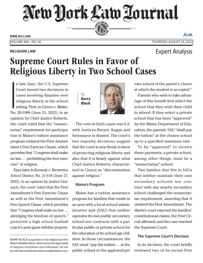 New York Law Journal Articles Religion